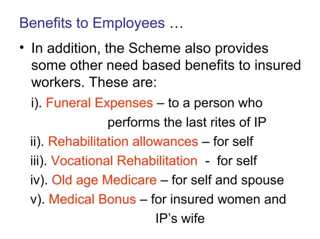 Esic benifits ppt | PPT | Health Insurance | Insurance