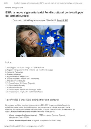 ESIF: la nuova sigla unitaria dei fondi strutturali europei | PDF