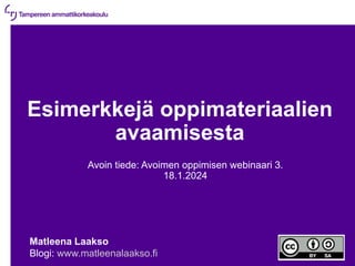 Esimerkkejä oppimateriaalien avaamisesta | PDF
