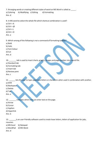 ITI Employability Skills IT Literacy Question Bank New | PDF