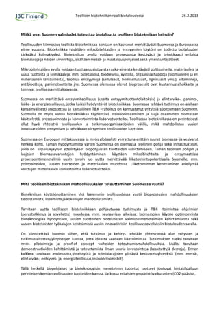 Teollisen biotekniikan rooli biotaloudessa, IBC Finlandin esitys | PDF
