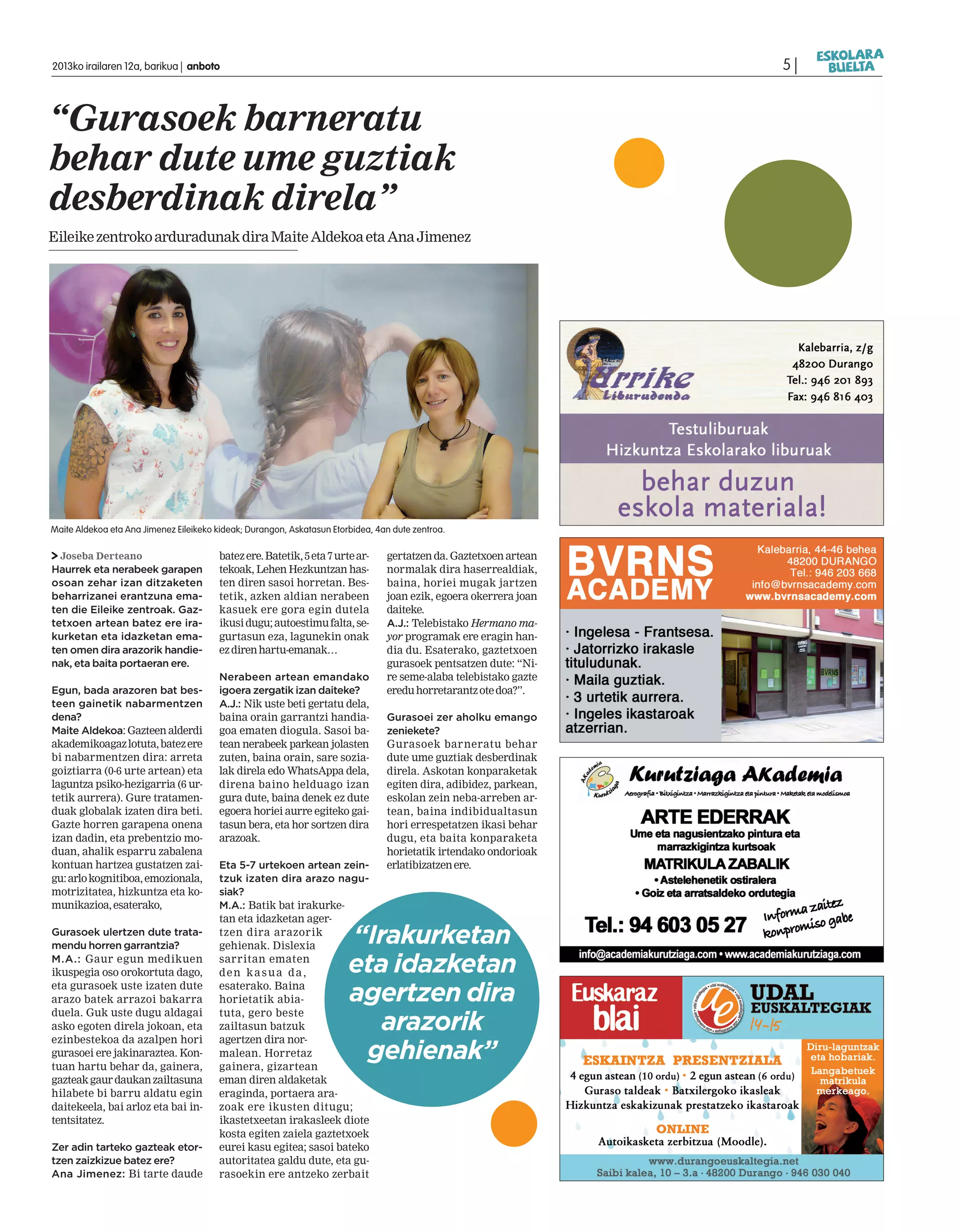 Eskolara buelta | PDF