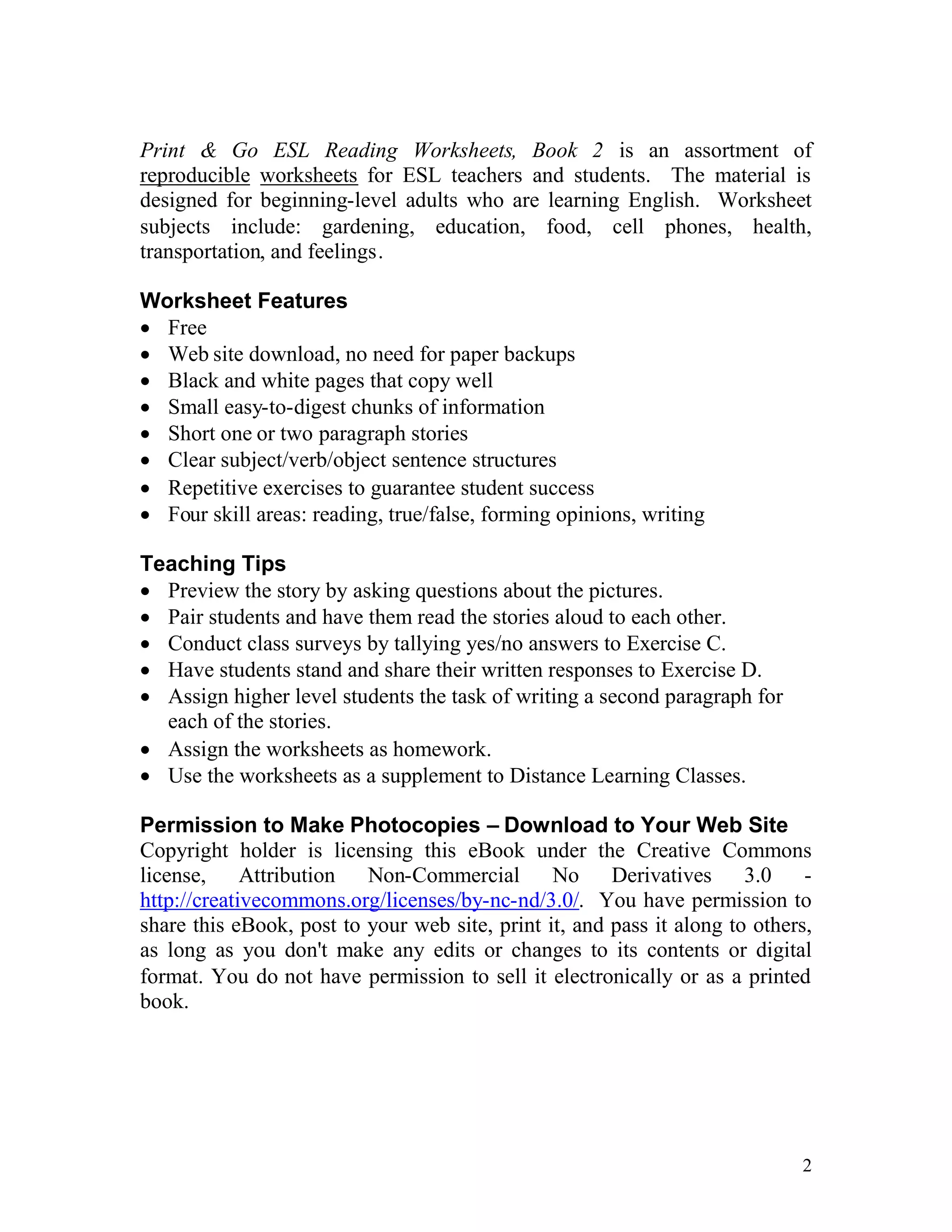 ESL worksheets Book 2 - Short Stories for Adult Students | PDF