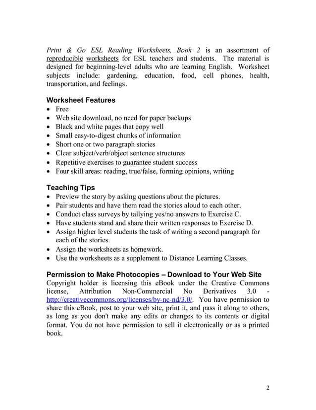 ESL worksheets Book 2 - Short Stories for Adult Students | PDF