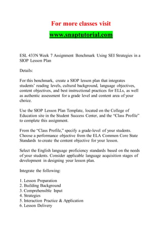 Esl 433 n Education Organization / snaptutorial.com