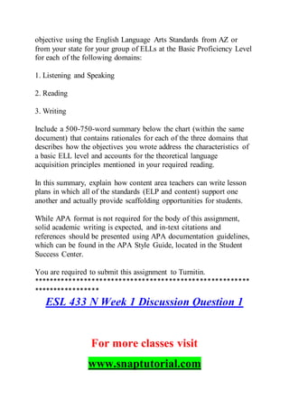 Esl 433 n Education Organization / snaptutorial.com