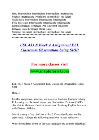Esl 433 n Education Organization / snaptutorial.com