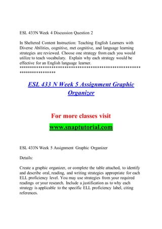 Esl 433 n Education Organization / snaptutorial.com