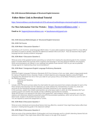 Esl 433 n advanced methodologies of structured english immersion | PDF