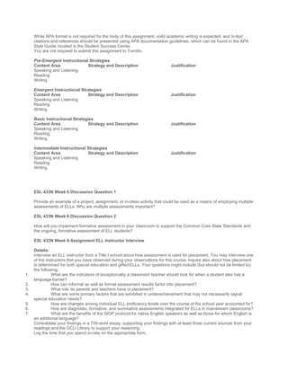 Esl 433 n advanced methodologies of structured english immersion | PDF