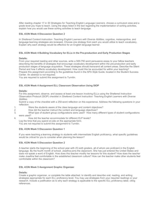 Esl 433 n advanced methodologies of structured english immersion | PDF