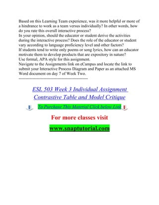 ESL 503 help A Guide to career/Snaptutorial | PDF