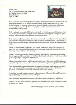Laura J. Backman's ESL Beliefs | PDF