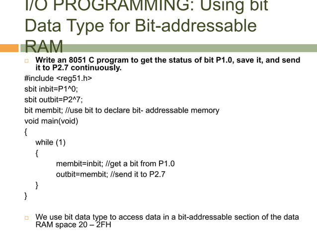 Intel 8051 Programming in C | PPT