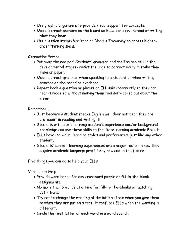 ESL/ELL Strategies | PDF