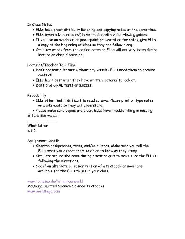 ESL/ELL Strategies | PDF