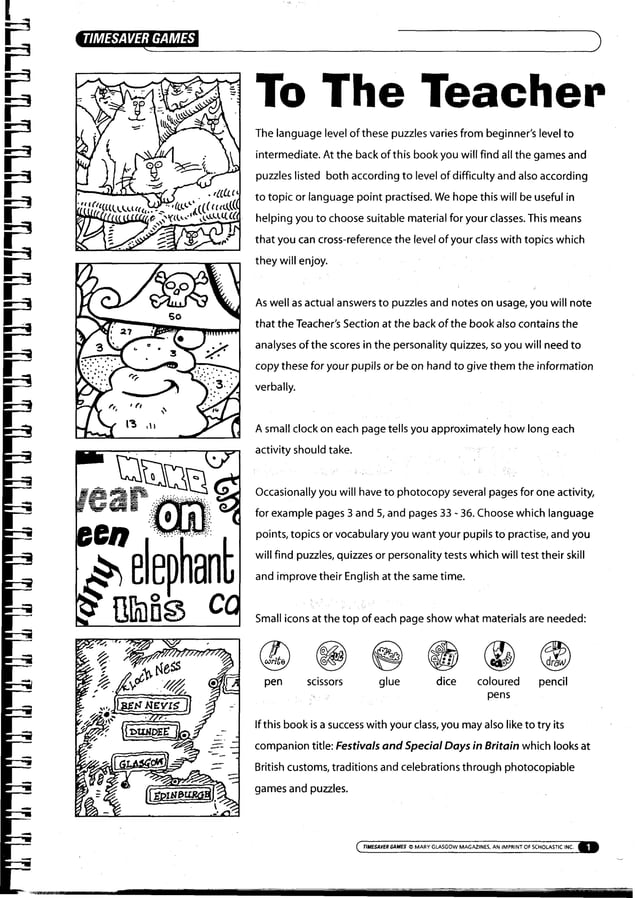 Esl english teaching resources timesaver games | PDF