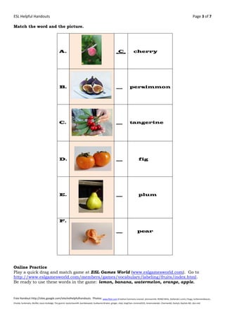 Esl fruit vocabulary | PDF