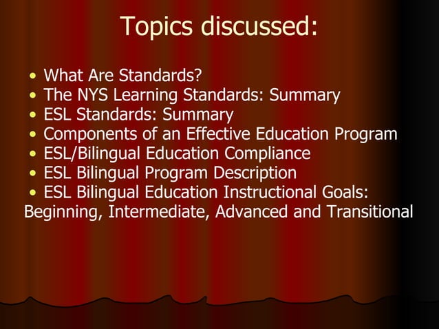 ESL Learning Standards Preview Presentation | PPT