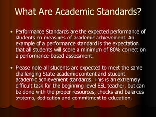 ESL Learning Standards Preview Presentation | PPT | Education