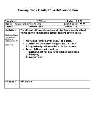 Esl lesson plan format 2015 unit 3 lesson 1-2 | DOCX