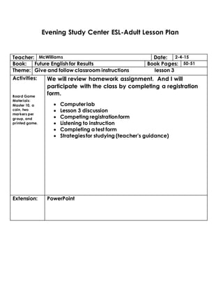 Esl lesson plan format 2015 unit 3 lesson 1-2 | DOCX
