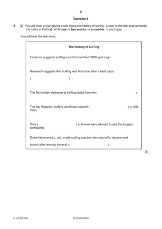 Esl listening mock test qp | PDF | Surfing and Bodyboarding | Extreme ...