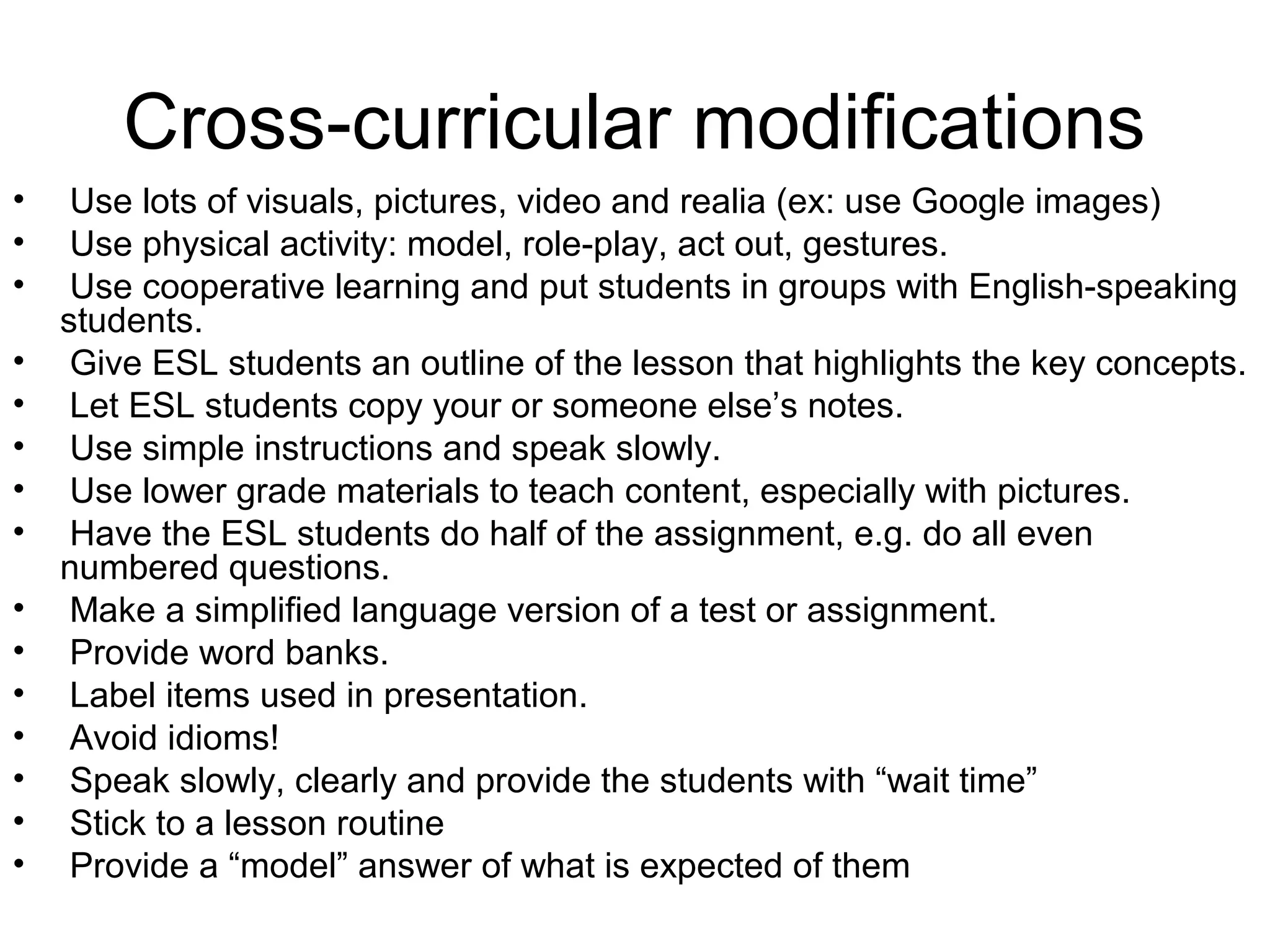 ESL Modifications Presentation | PPT