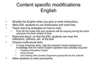 ESL Modifications Presentation | PPT