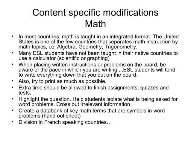 ESL Modifications Presentation | PPT