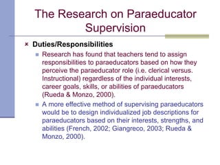 The Paraeducator Effectiveness Study: Supervision Models in Inclusive ...