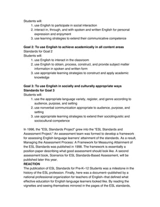 ESL Standards for Pre-K–12 Students: Before and After | PDF