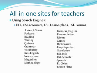 Internet Resources for English Language Teaching | PPTX