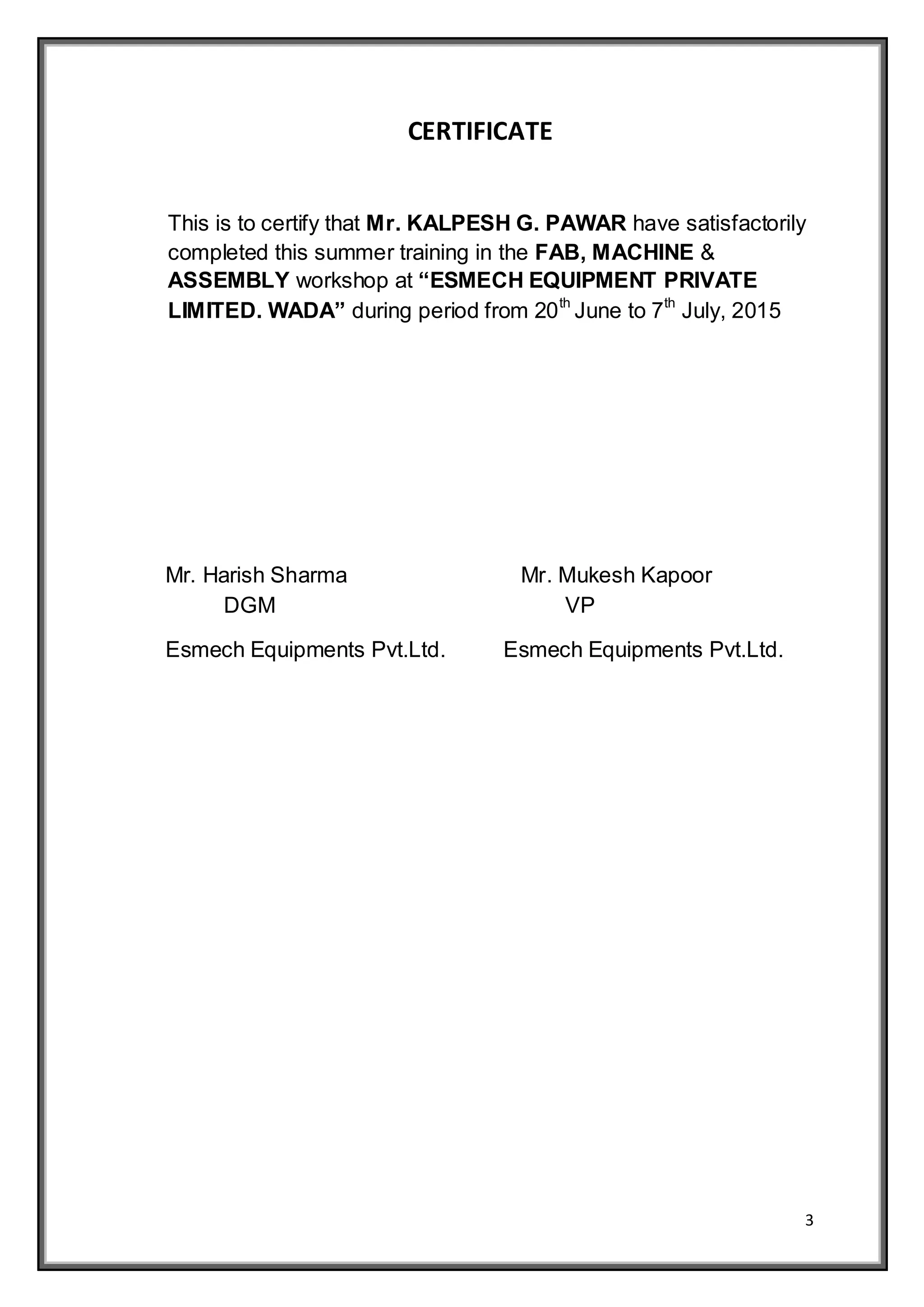Internship Report (MEchanical Engg) by kalpesh pawar | PDF