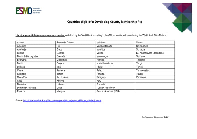 ESMO-Developing-Countries-List.pdf | Africa Travel | Travel Locations