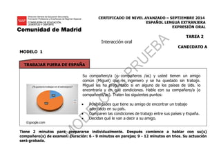 Expresión oral 2. Certificación nivel avanzado B2 Español EOI Madrid | PDF