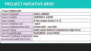 Sample Approved Project Initiative Plan for Secondary Schools | PDF