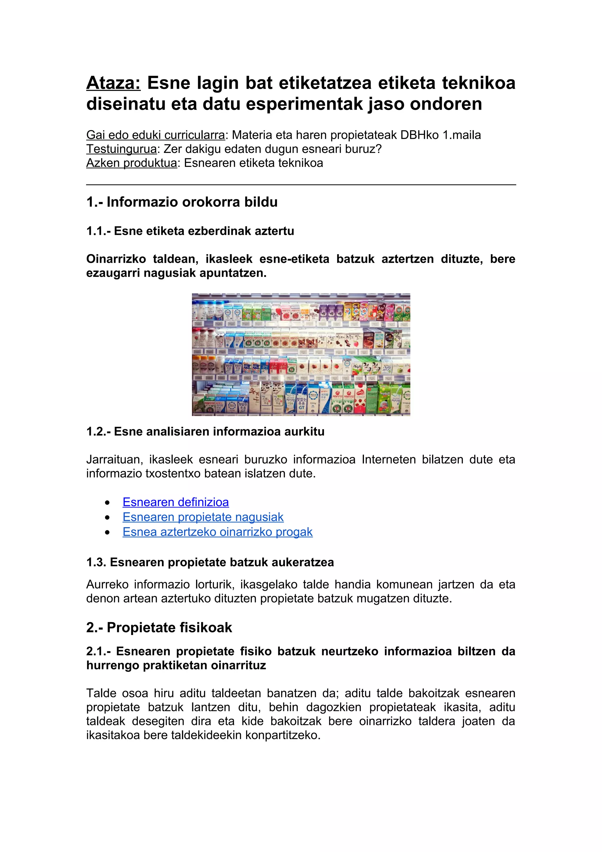 Ataza: esnearen etiketa | PDF