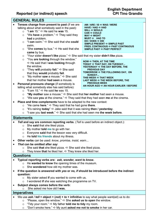 Eso 4 reported speech | PDF