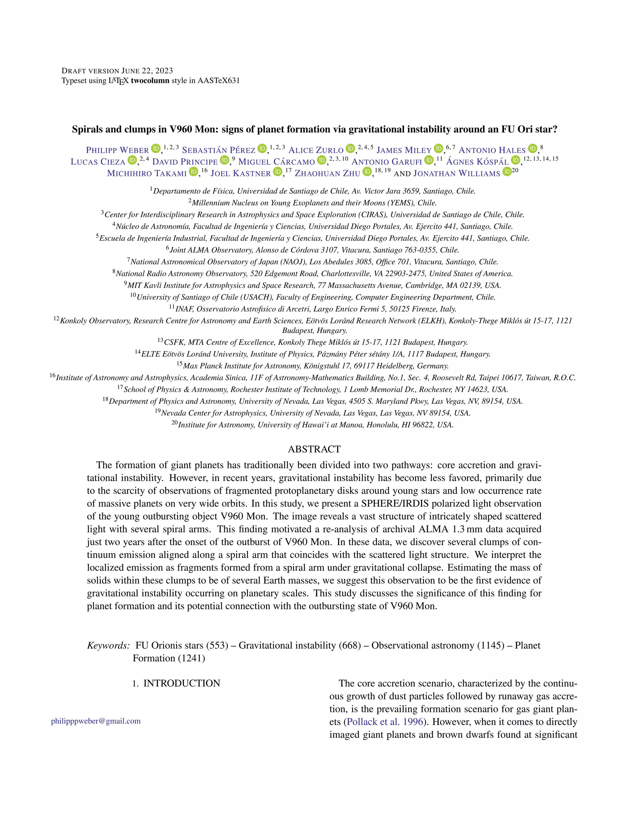 Spirals and clumps in V960 Mon: signs of planet formation via ...