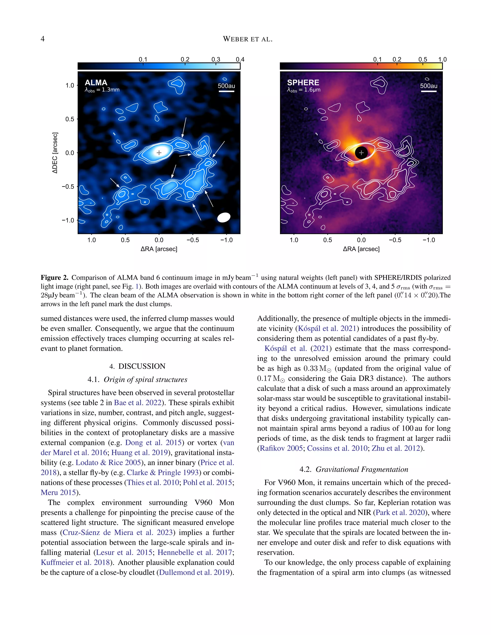 Spirals and clumps in V960 Mon: signs of planet formation via ...