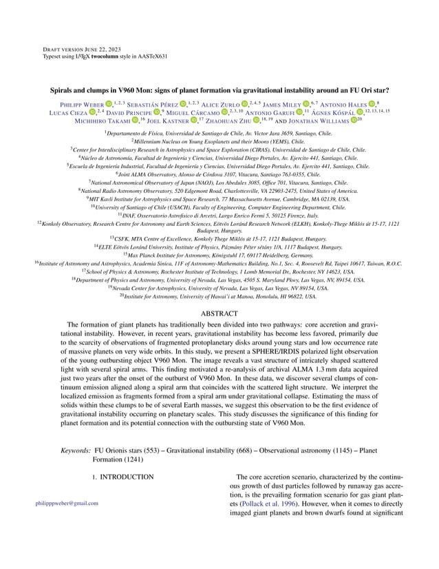 Spirals and clumps in V960 Mon: signs of planet formation via ...