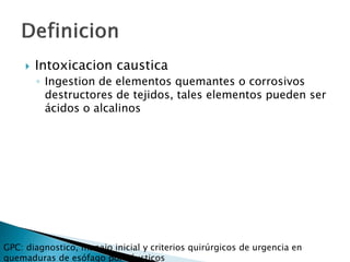 Esofagitis caustica y sus complicaciones | PPTX
