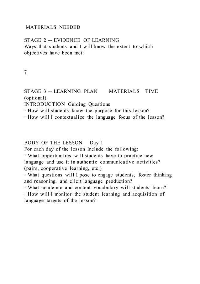 Esol capstone project lesson plan templateoverview lesson tit | DOCX ...