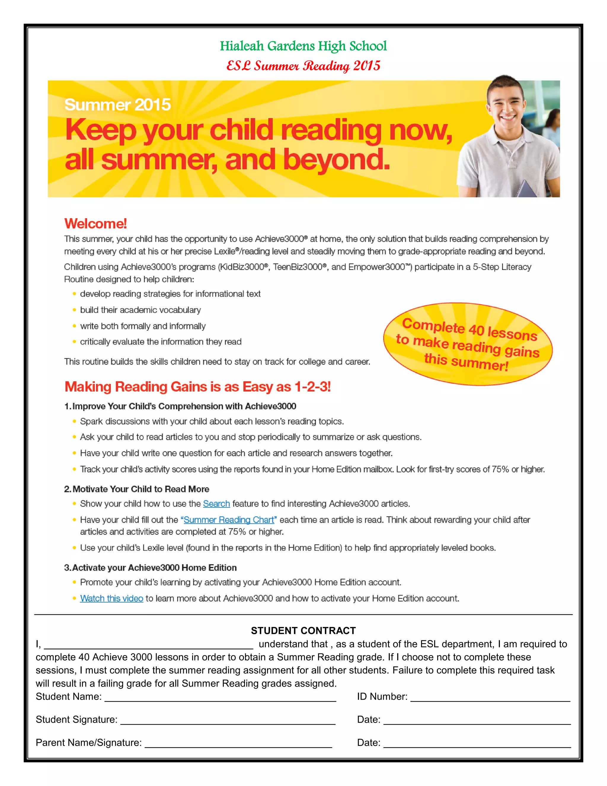 Esol Summer Reading Assignment | PDF