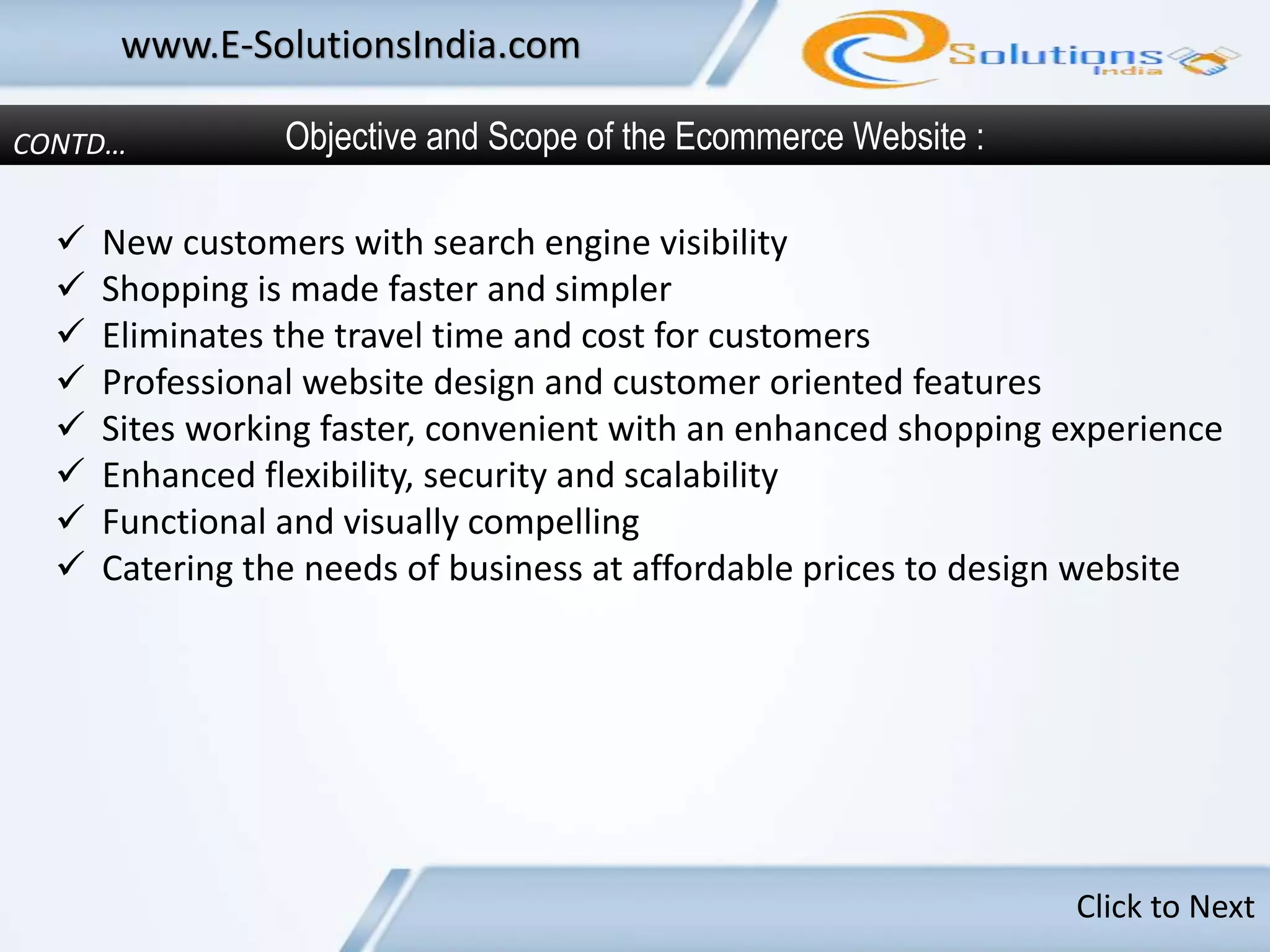E-Commerce Website Designing Proposal Form E solutions india | PPSX
