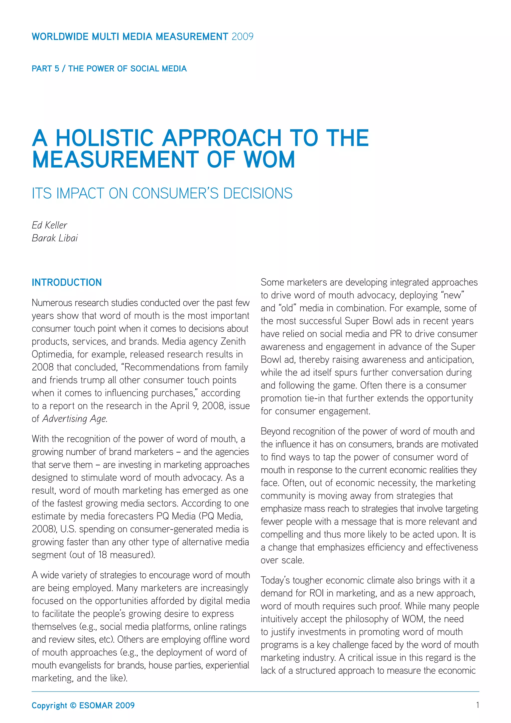 A Holistic Approach to the Measurement of WOM | PDF | Advertising ...