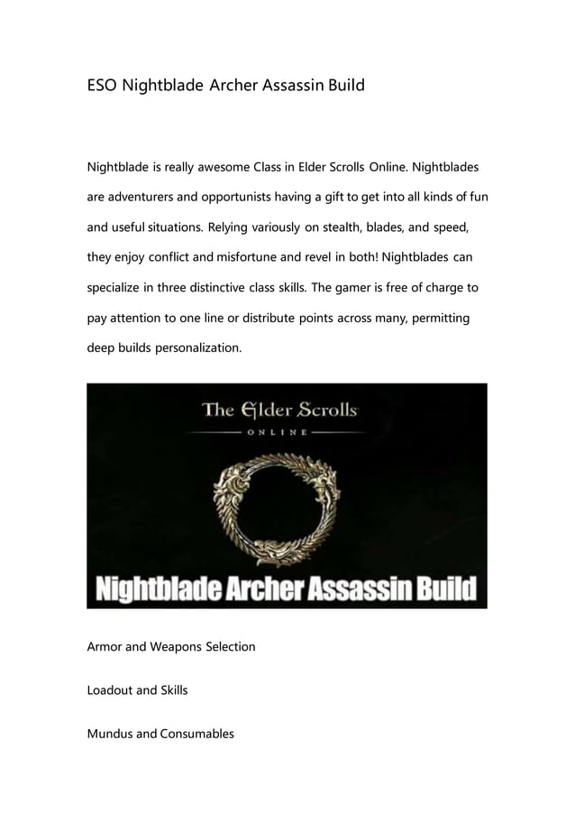 ESO Nightblade Archer Assassin Build | PDF