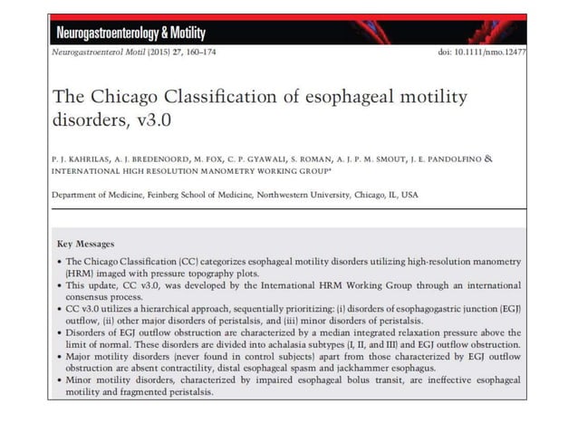 Esophageal motility disorders in Chicago classification v3.0 | PPTX
