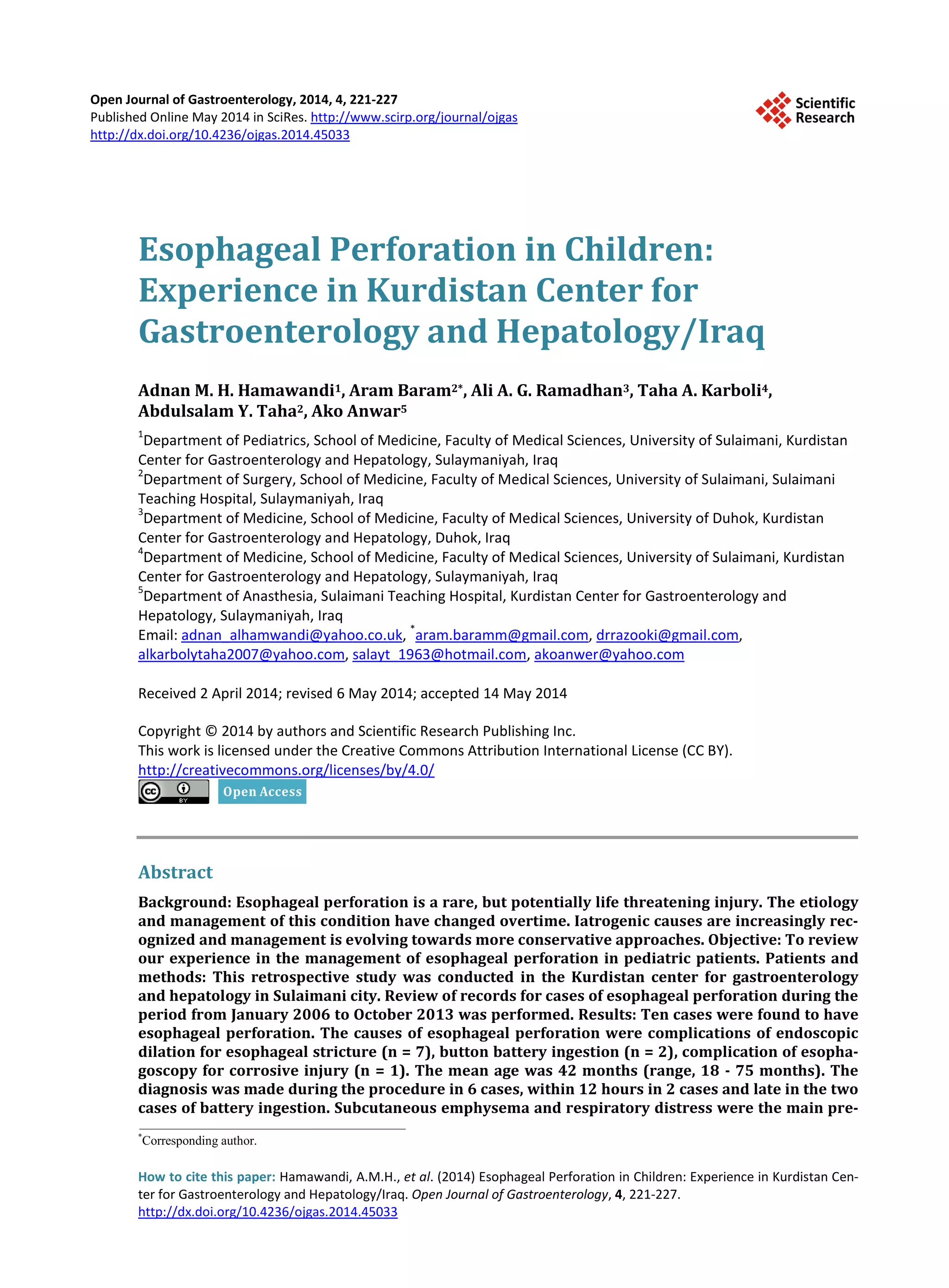 Esophageal perforation in children | PDF